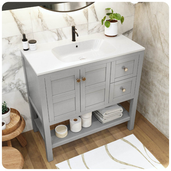 Vinura Meuble-lavabo moderne - petit meuble-lavabo gris de 36 po avec lavabo - look moderne pour ...